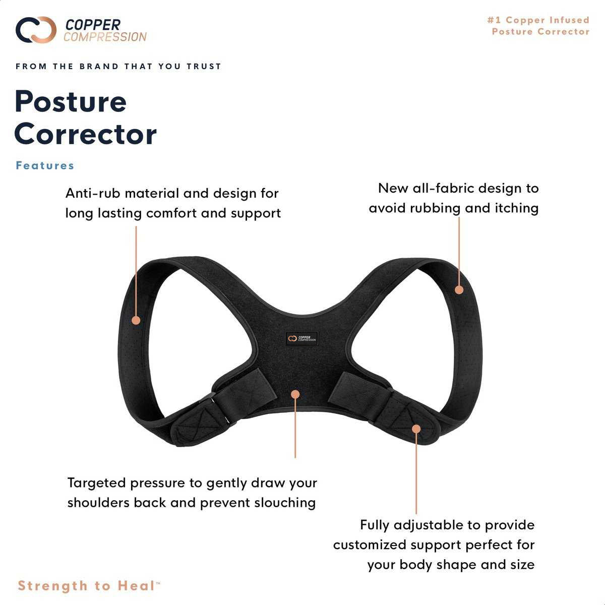 Copper-Infused Posture Corrector - Fully Adjustable w/ Custom Fit ...